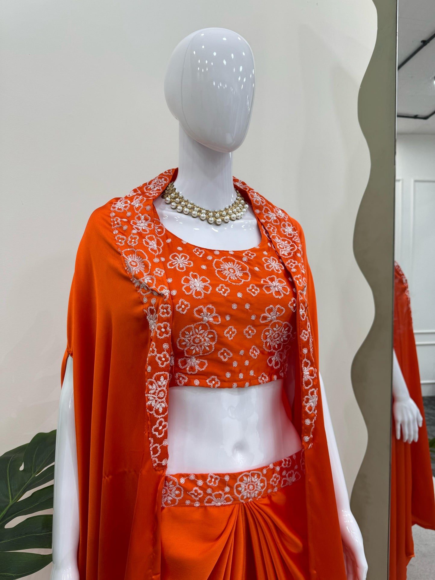 Orange Color Satin Silk Dhoti Style Ready to Wear Suit With Shrug ...